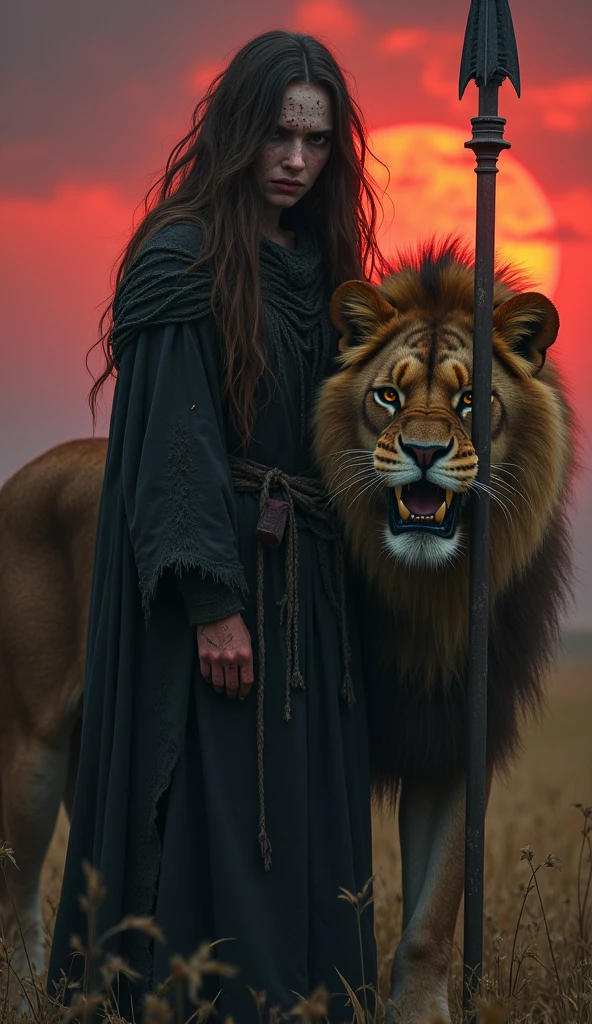 Woman and Demonic Lioness : A woman with pale skin and deep scars is ...