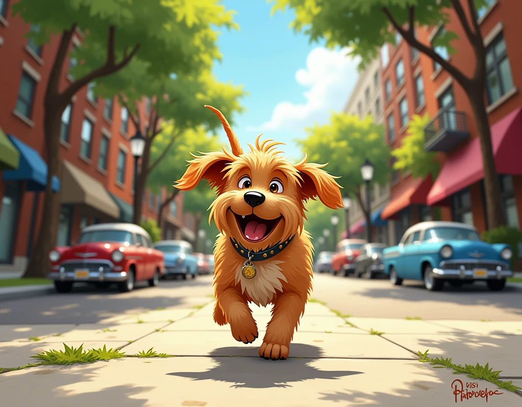 Give me a image Bruno dog stet walk - SeaArt AI