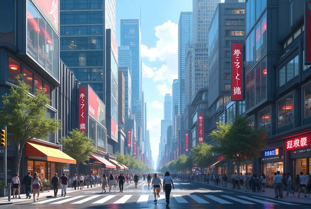 Modern & crowded town. - SeaArt AI
