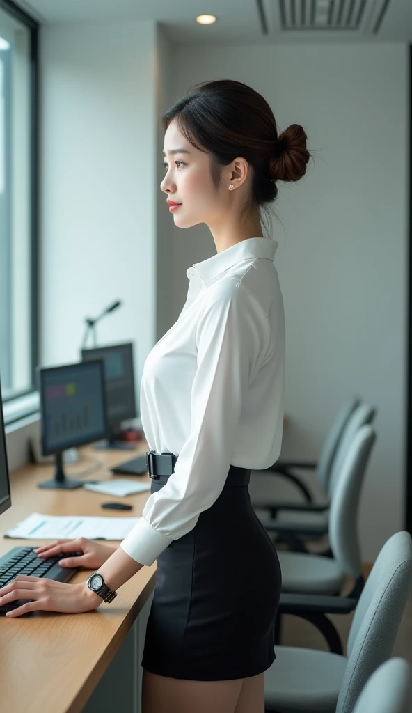 Beautiful Japanese Office lady, working in the office,white blouse ...
