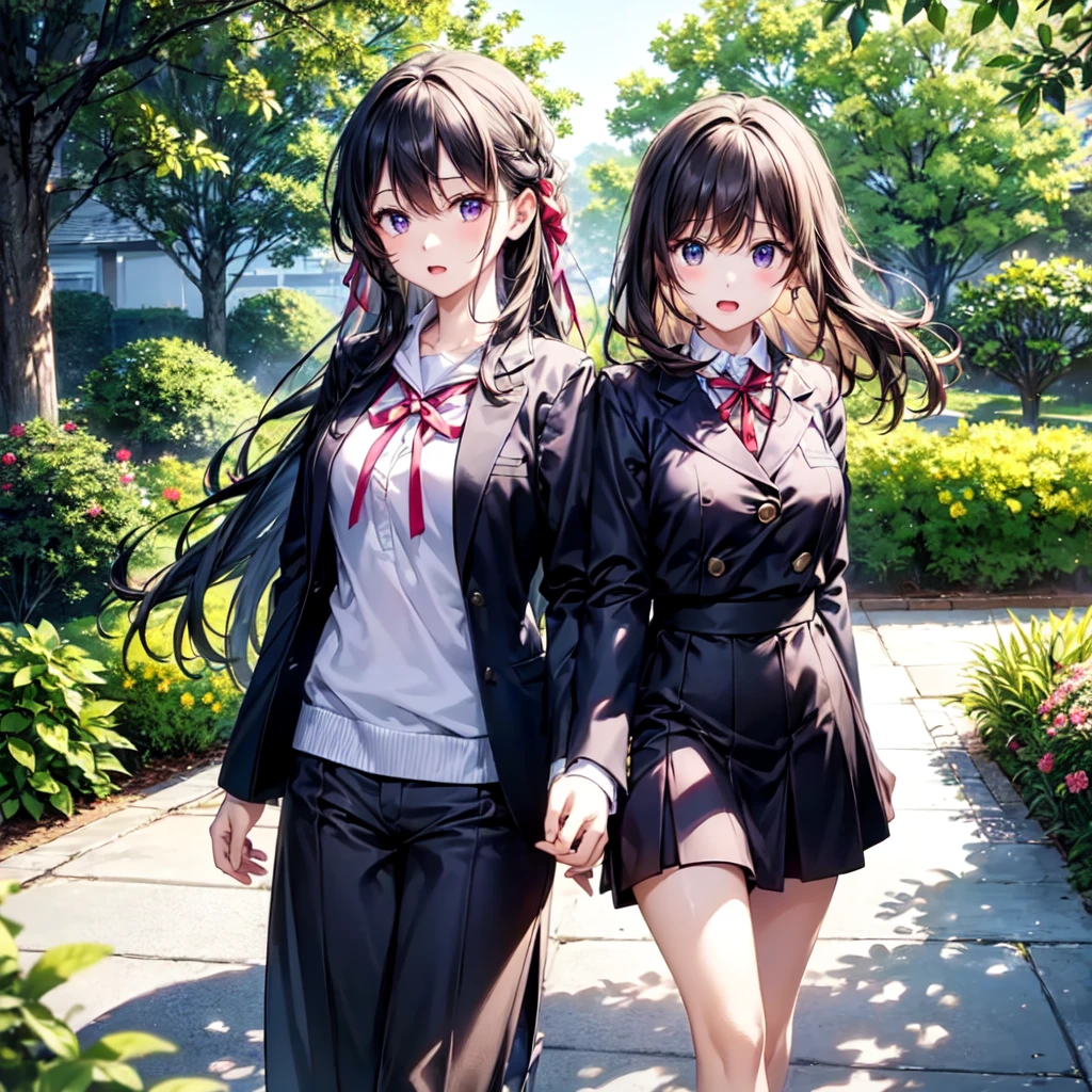 "A cheerful scene of a girl taking a relaxed walk on a sunny day ...