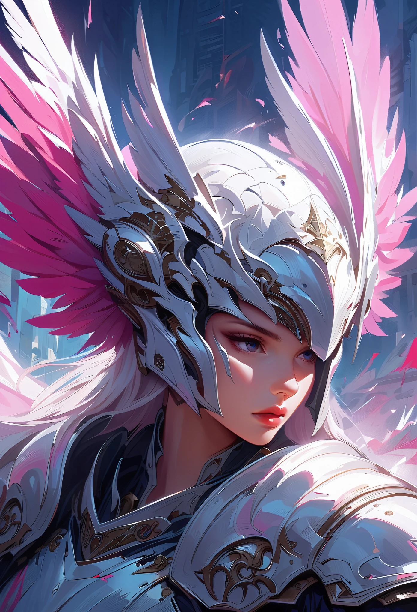 Anime Girl With Pink Hair And White Wings In A City Seaart Ai