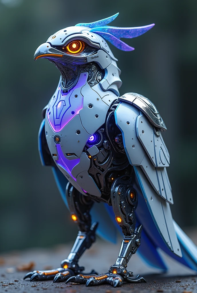 A highly detailed futuristic bird rendered with intricate mechanical ...