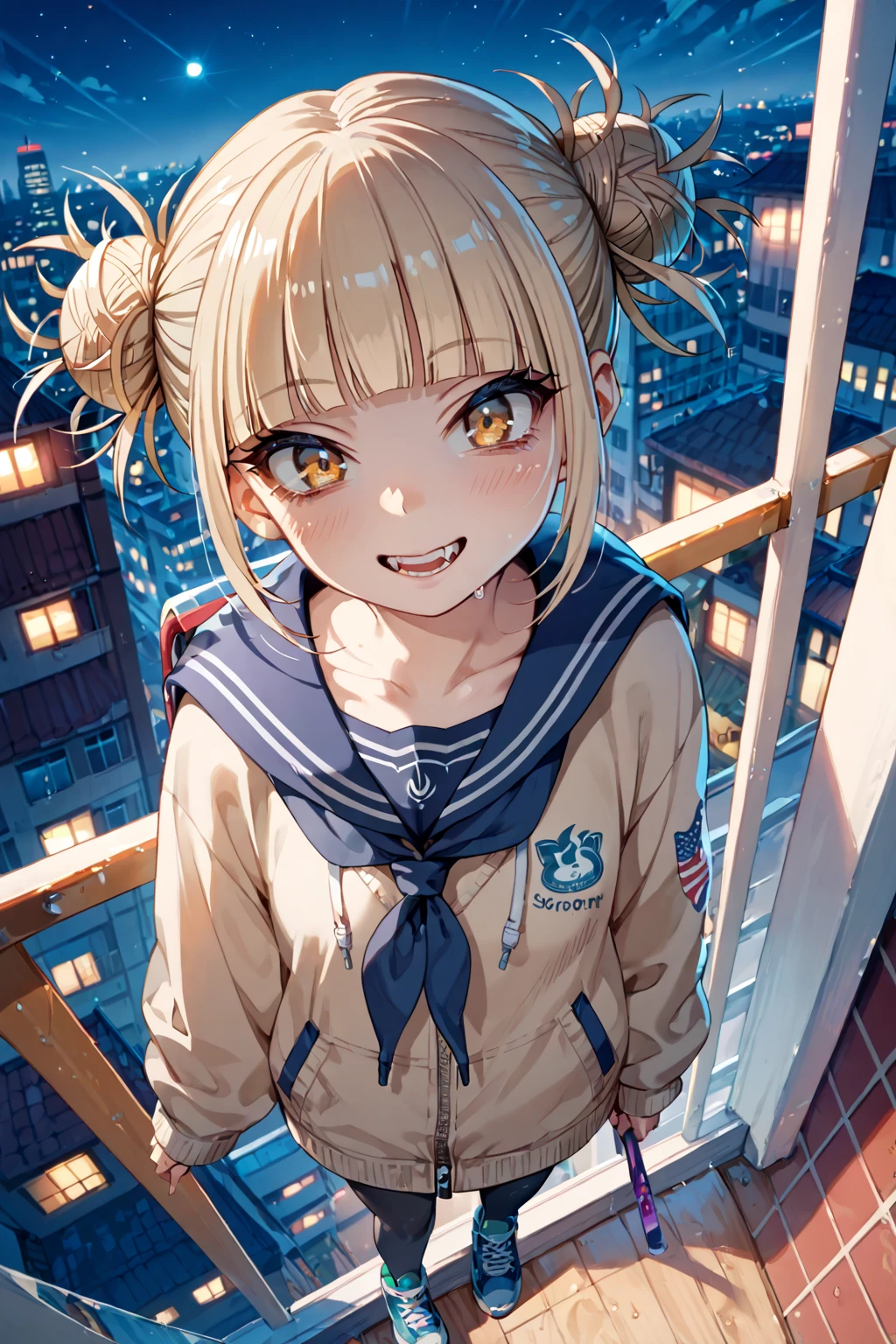 Whole body Toga Himiko run From above at an angle Skyscrapers night ...