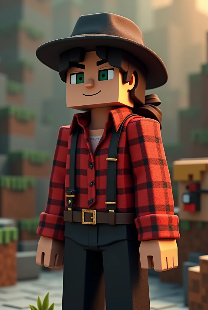 Minecraft style red plaid blouse Jackson lot hat and black pants ...