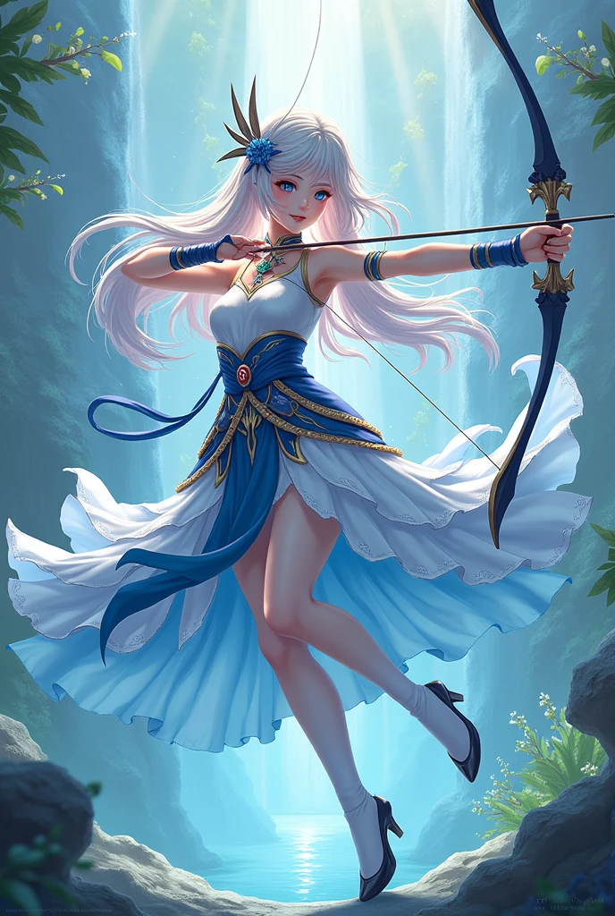 Genshin Impact style bow girl. Hydro god eye. - SeaArt AI