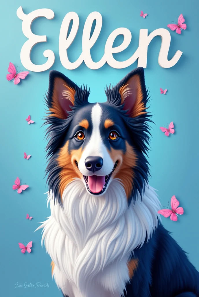 Create 3D font with the name of Ellen with butterflies and blue with ...