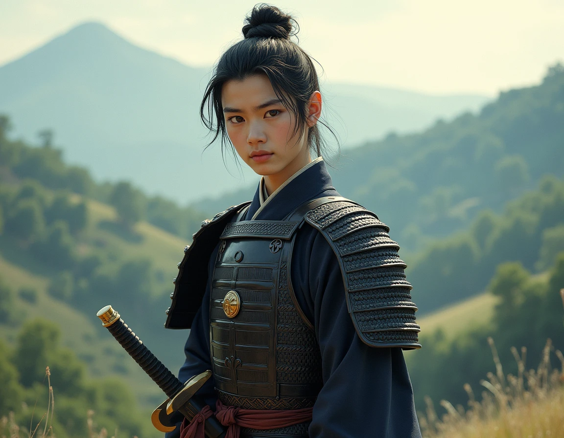 Young samurai with hopeful eyes - SeaArt AI