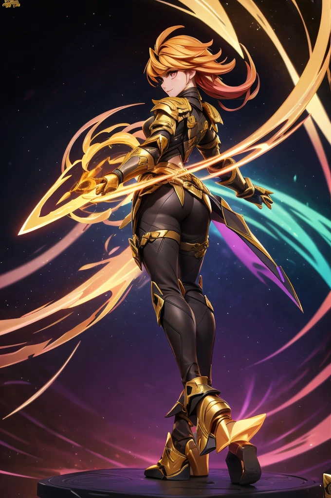 Q version of the Garo figure, , Full Body View, golden armor - SeaArt AI