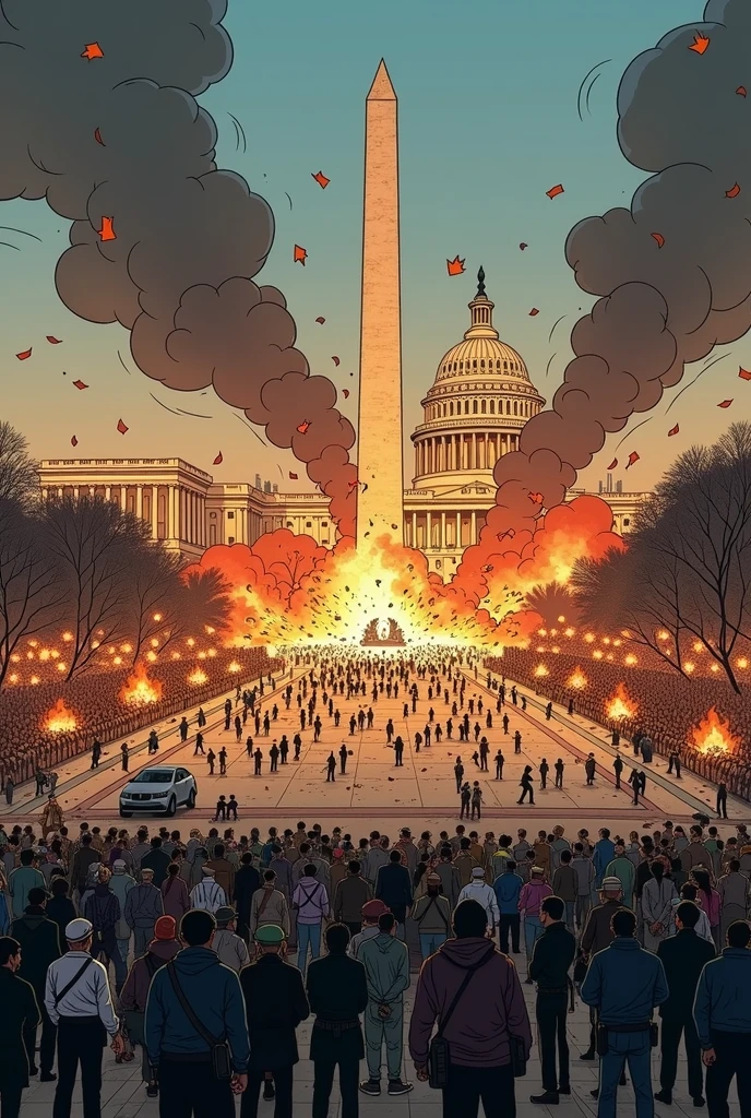 A panoramic view with plenty of detail of Washington DC under attack on ...