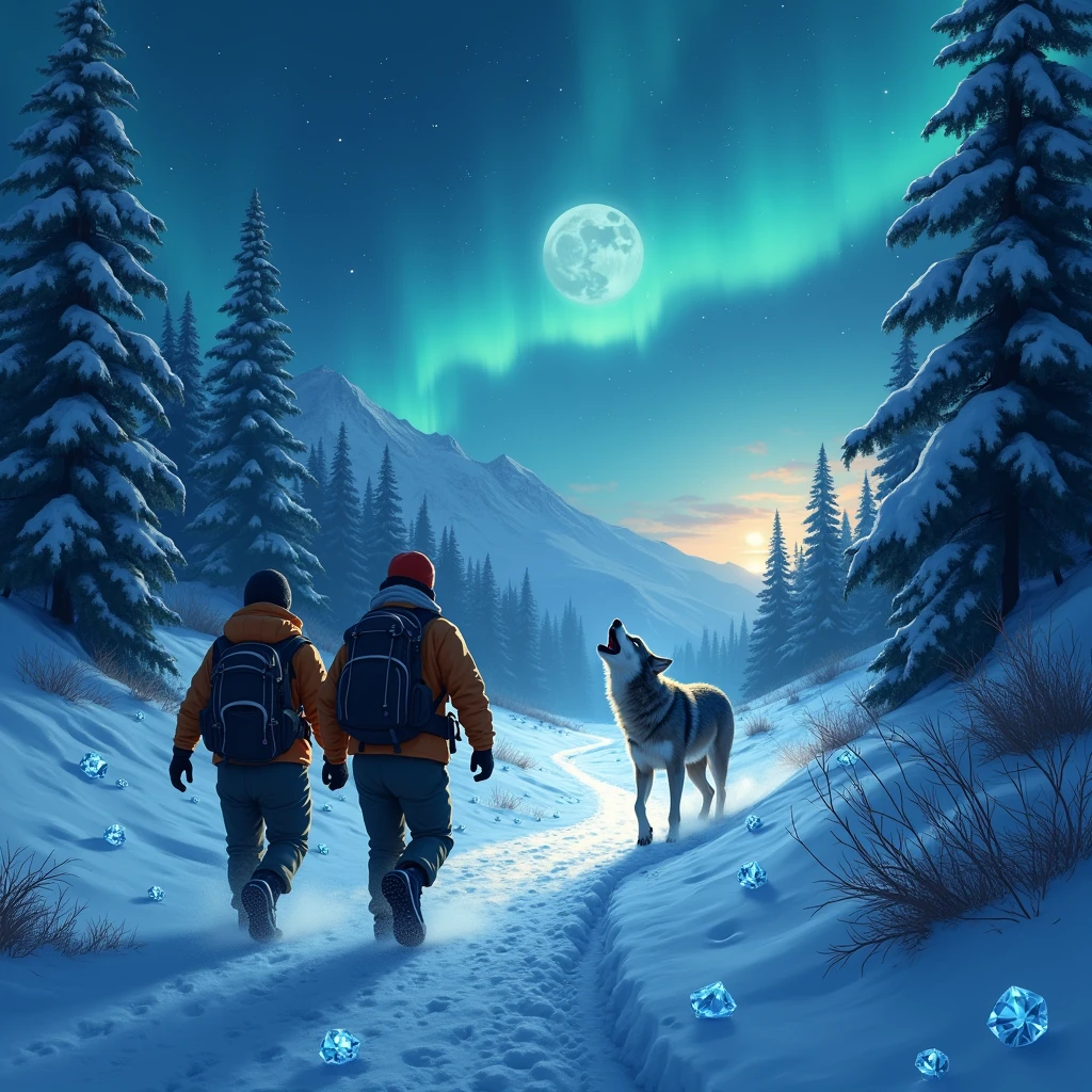 Big diamonds in the snow, It's snowing, cobalt blue atmosphere - SeaArt AI