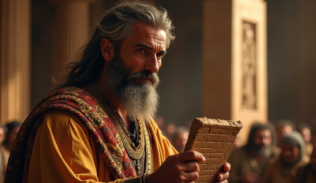 A close-up half-body shot of a judge, dressed in traditional ...