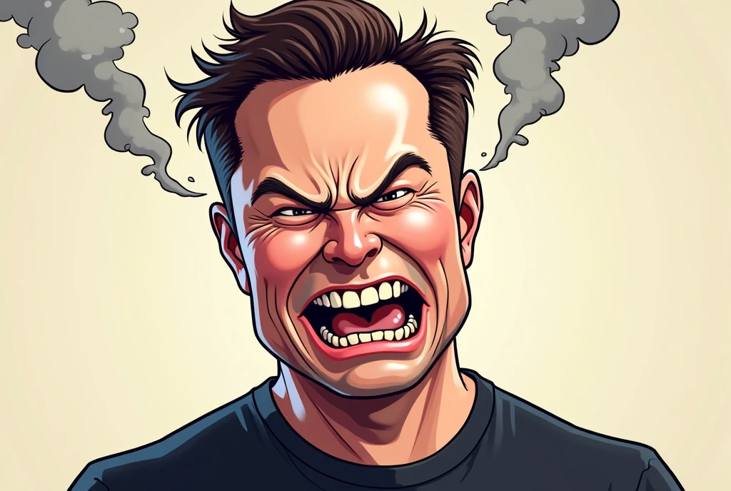 Elon Musk cartoon style quite angry - SeaArt AI