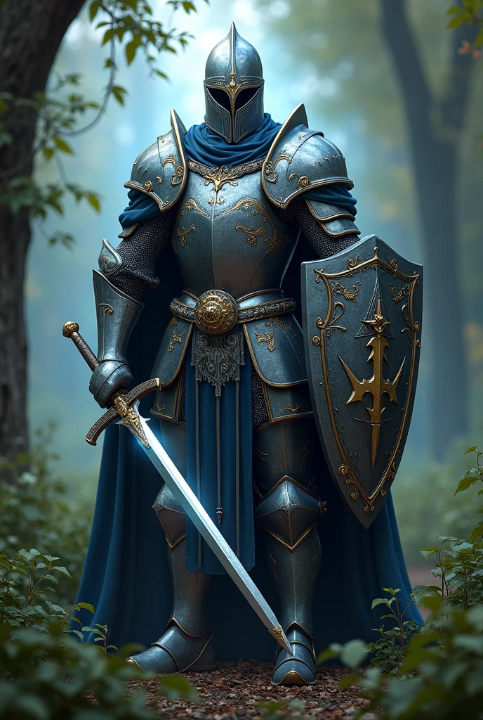 A man, medieval knight, with shiny and beautiful metallic armor - SeaArt AI