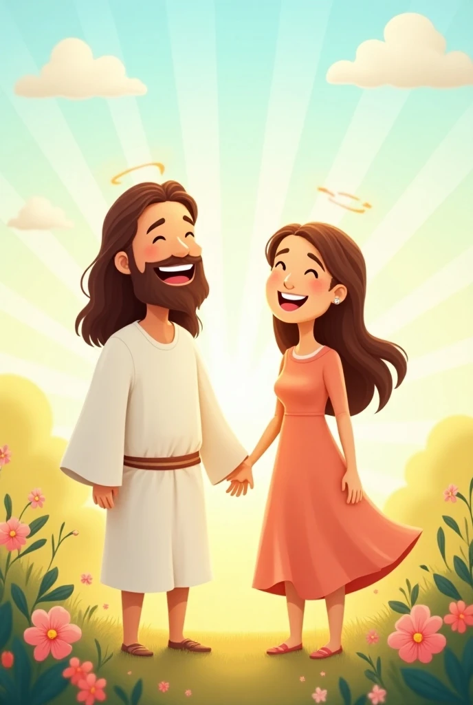 Cartoon Jesus smiling at husband and wife - SeaArt AI