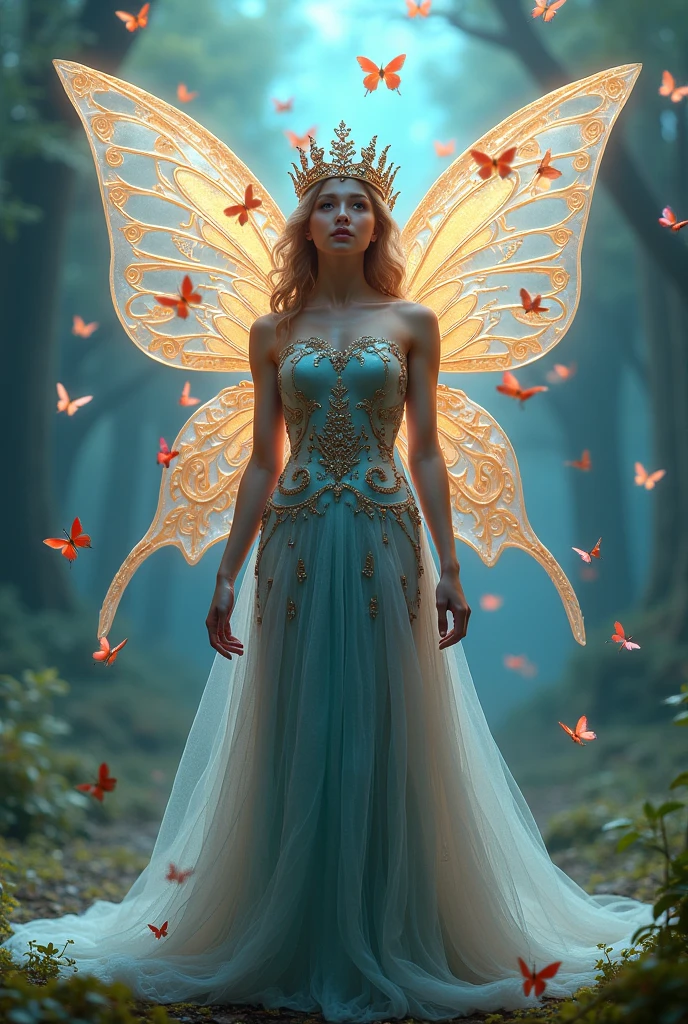 Create a costume with butterflies and a crown on your head - SeaArt AI