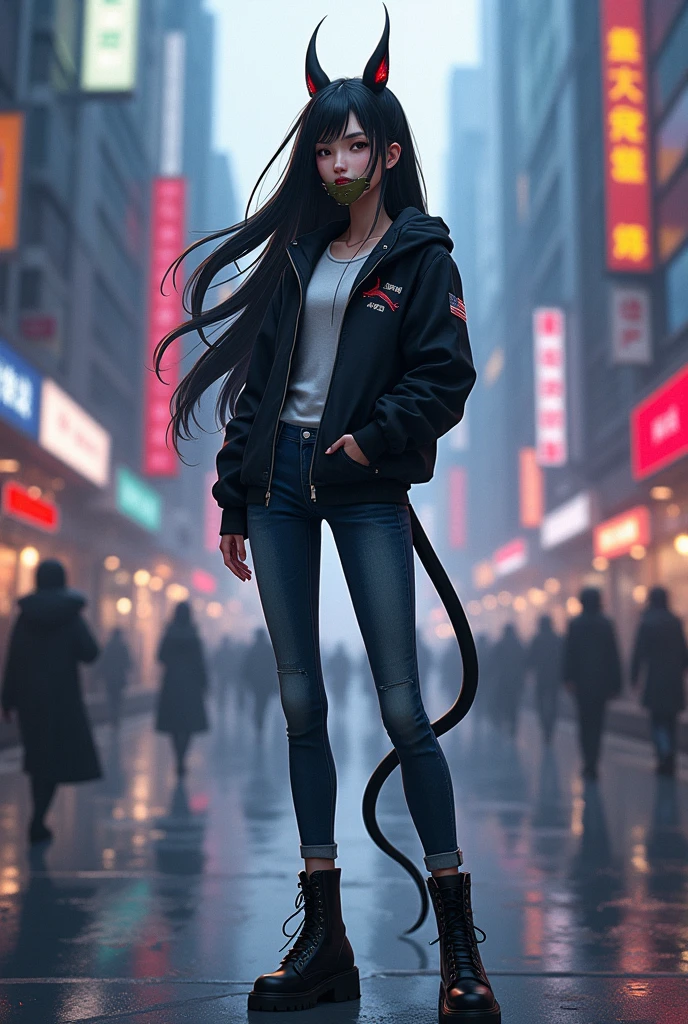 Nezuko with bamboo muzzle in modern clothes - SeaArt AI
