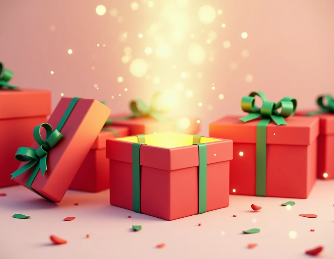((3d vector illustration, open gift box, red christmas gift boxes with ...