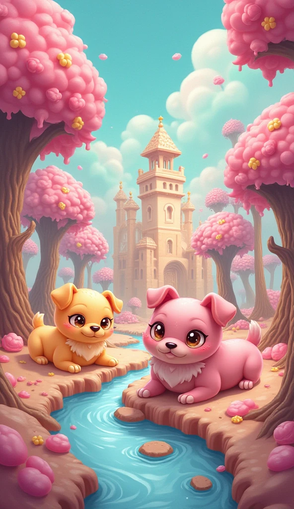 The fairy tale world of pudding dogs，Cartoon， high quality, - SeaArt AI