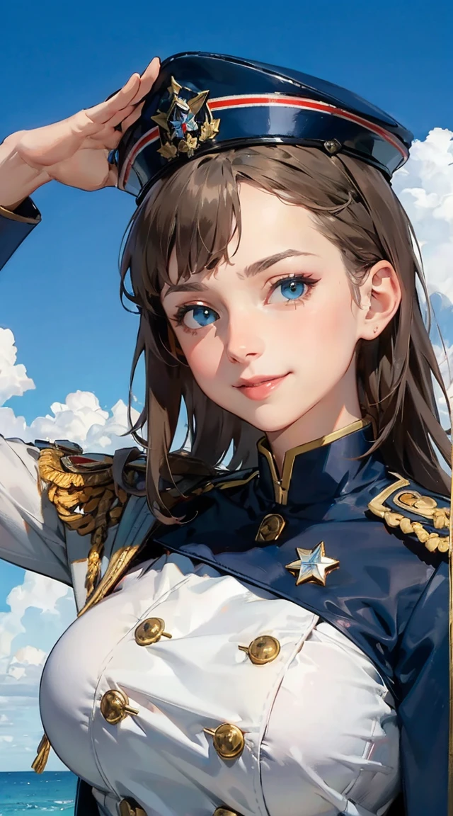 Aqua hair, front view, smile, looking at viewer, salute, face focus ...