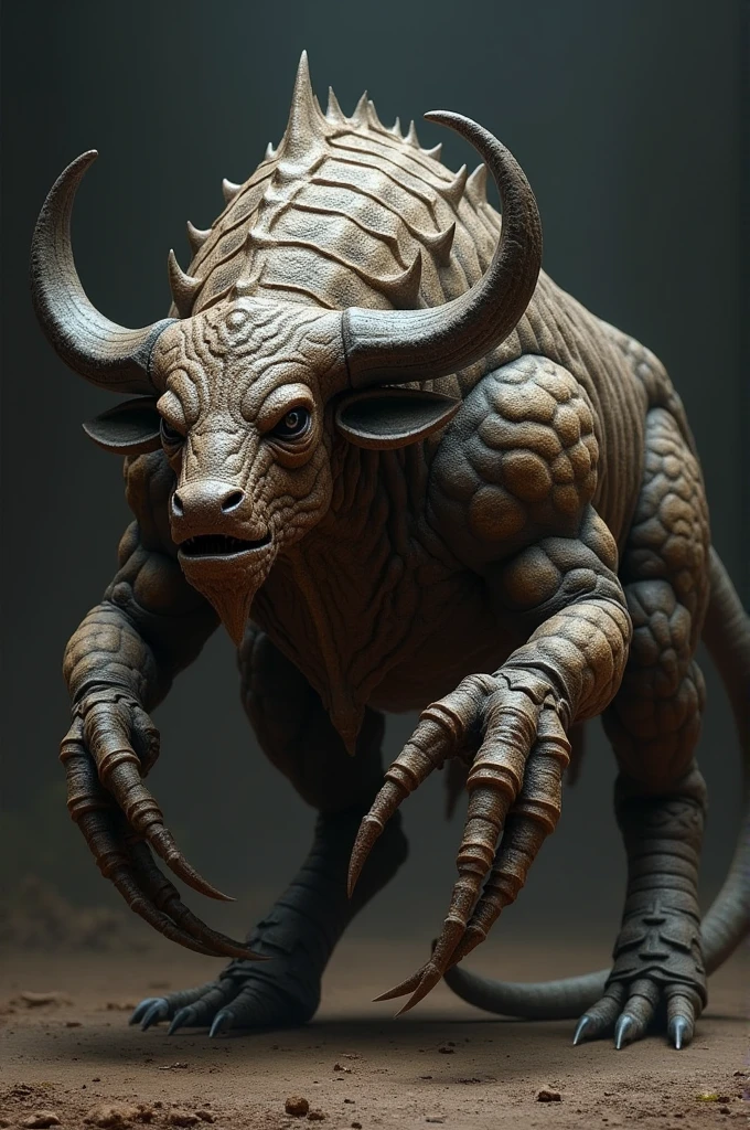 Create a fearsome creature that combines the powerful, muscular body of ...