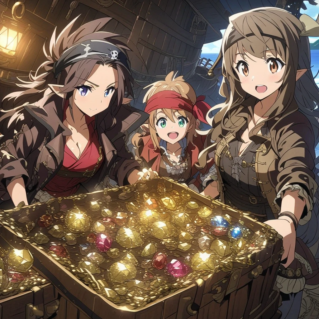 Anime, high detailed, a full girls pirate team, multiple girls - SeaArt AI