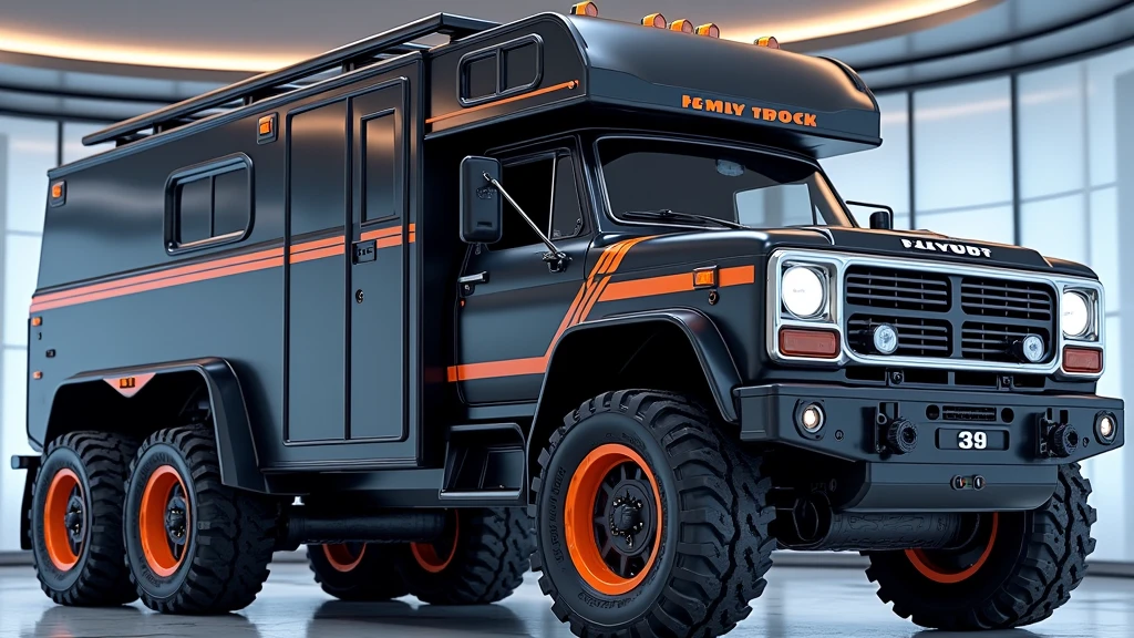 A 3d render of modified black Dodge truck with orange accents - SeaArt AI