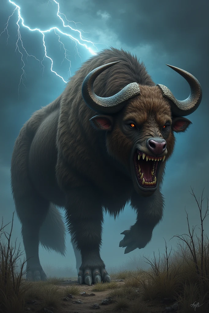 Depict a terrifying hybrid creature that seamlessly combines features ...