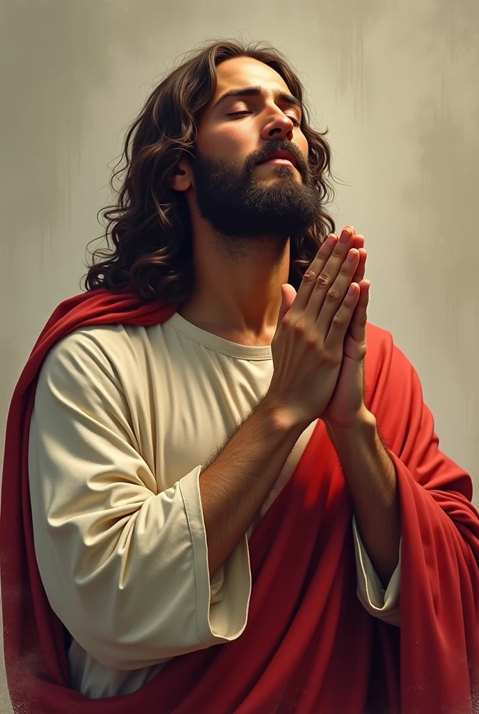 An illustration of Jesus Christ in a prayerful posture. Please ensure ...