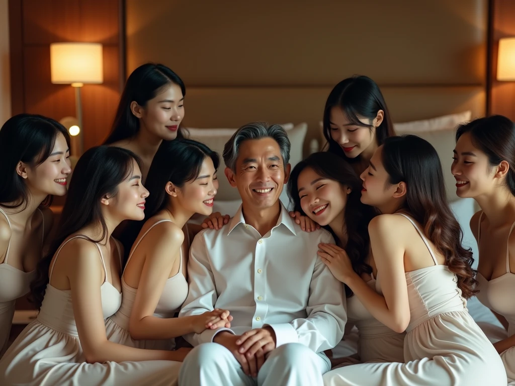 Show me a picture of a room, there is a 44 year old handsome Chinese ...
