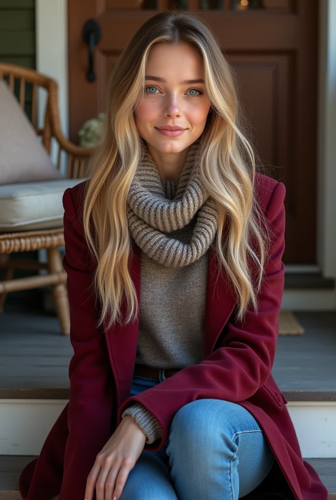 Create a realistic image of a 20 year old woman, long blonde hair ...