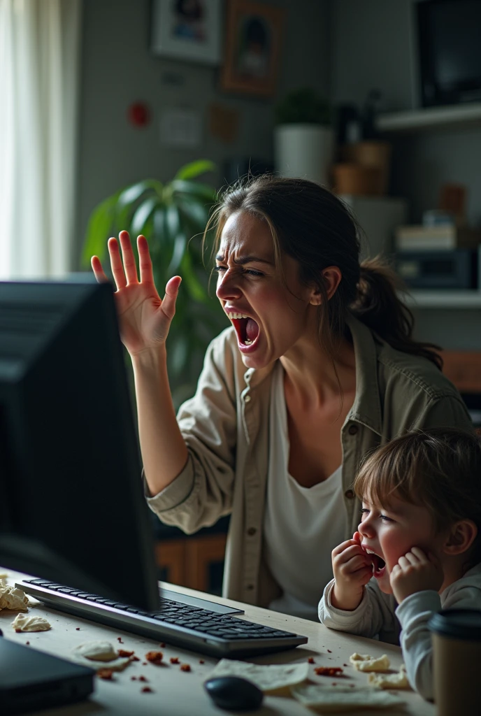 mom screaming, computer , crying - SeaArt AI