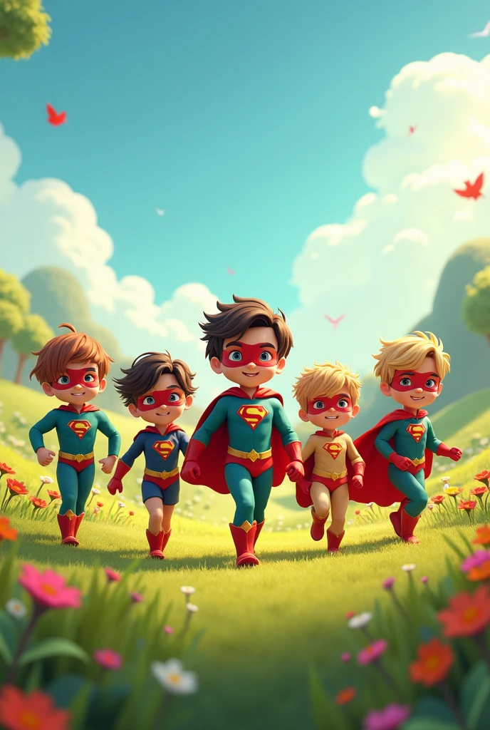 Five super boys walking slowly slowly and happy ending with costume ...