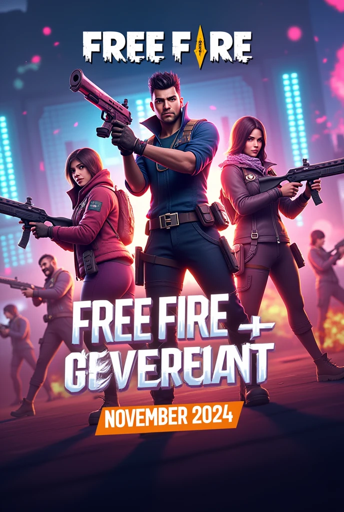 "Create a dynamic Free Fire game thumbnail featuring bold text saying ...