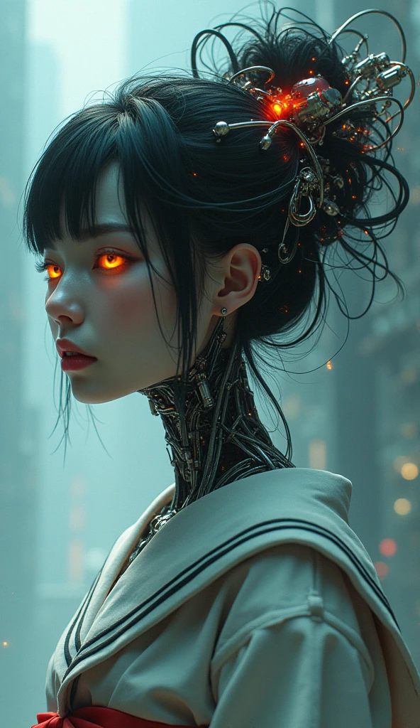 Super giant cyborg geisha，Decayed、Horror，creepy steampunk style - SeaArt AI