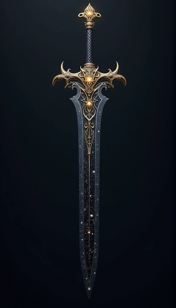 Greatsword, thin obsidian blade, glittered with stars, intricate design ...
