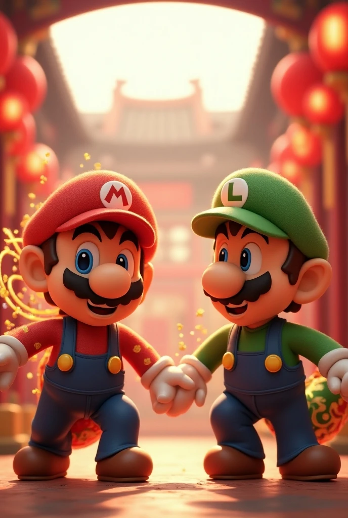 1 chinese new year super mario, luigi dragon dance, intricate detailed ...