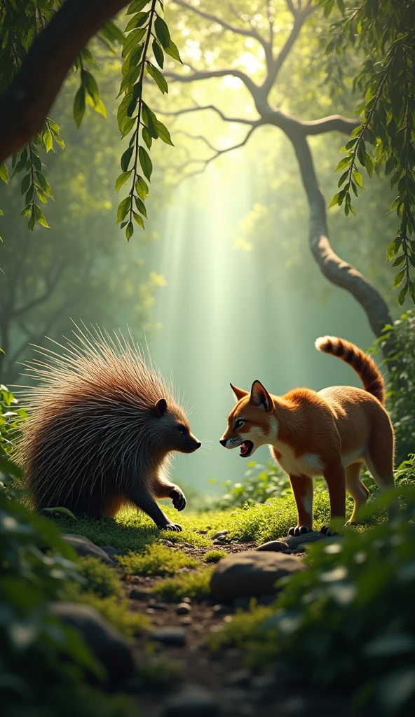 I want to create a picture denger porcupine and wild cat with ...