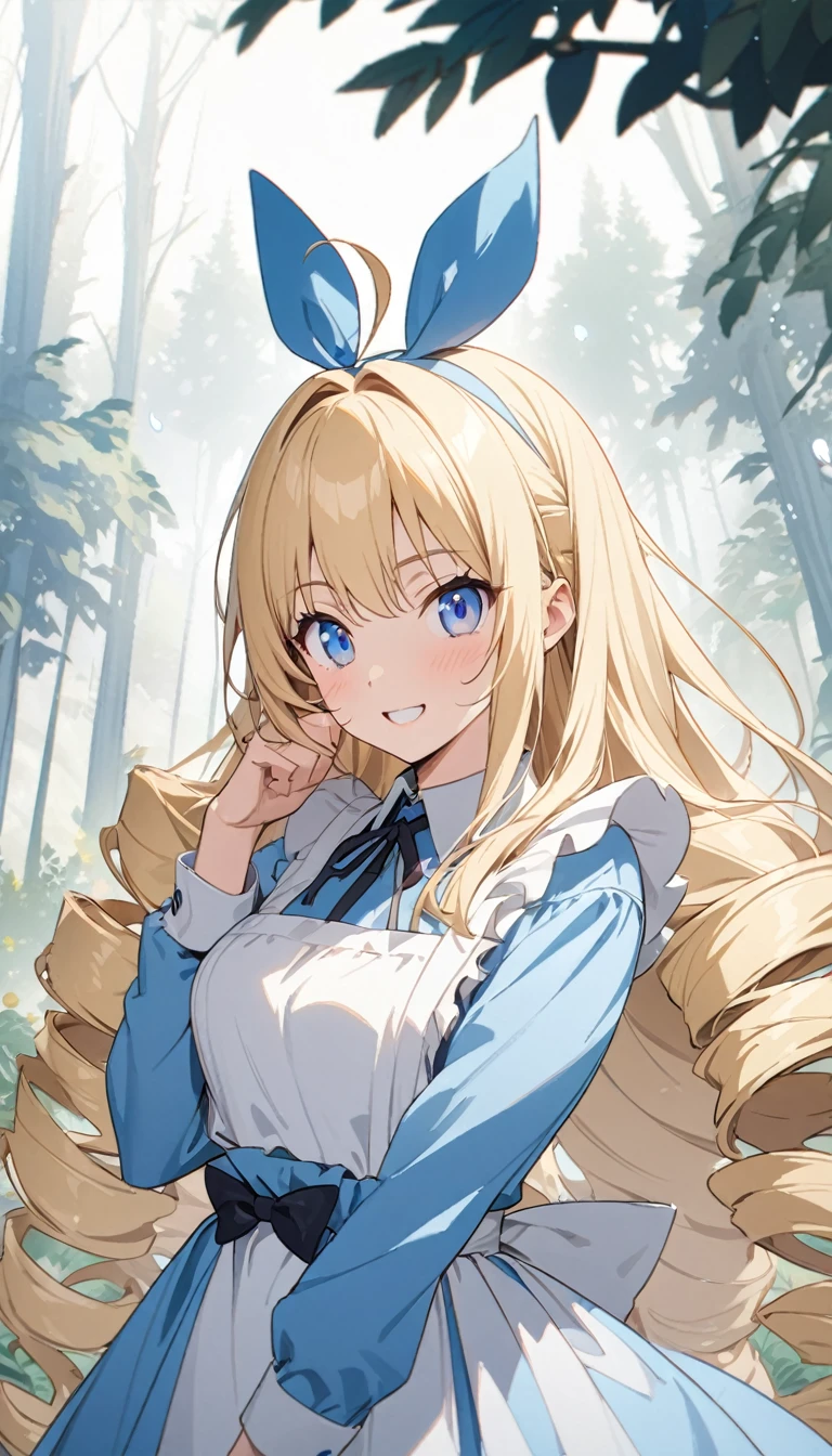 Woman、blonde、Long Hair、Drill Hair、Ahoge、 blue eyes、 tree eyes - SeaArt AI