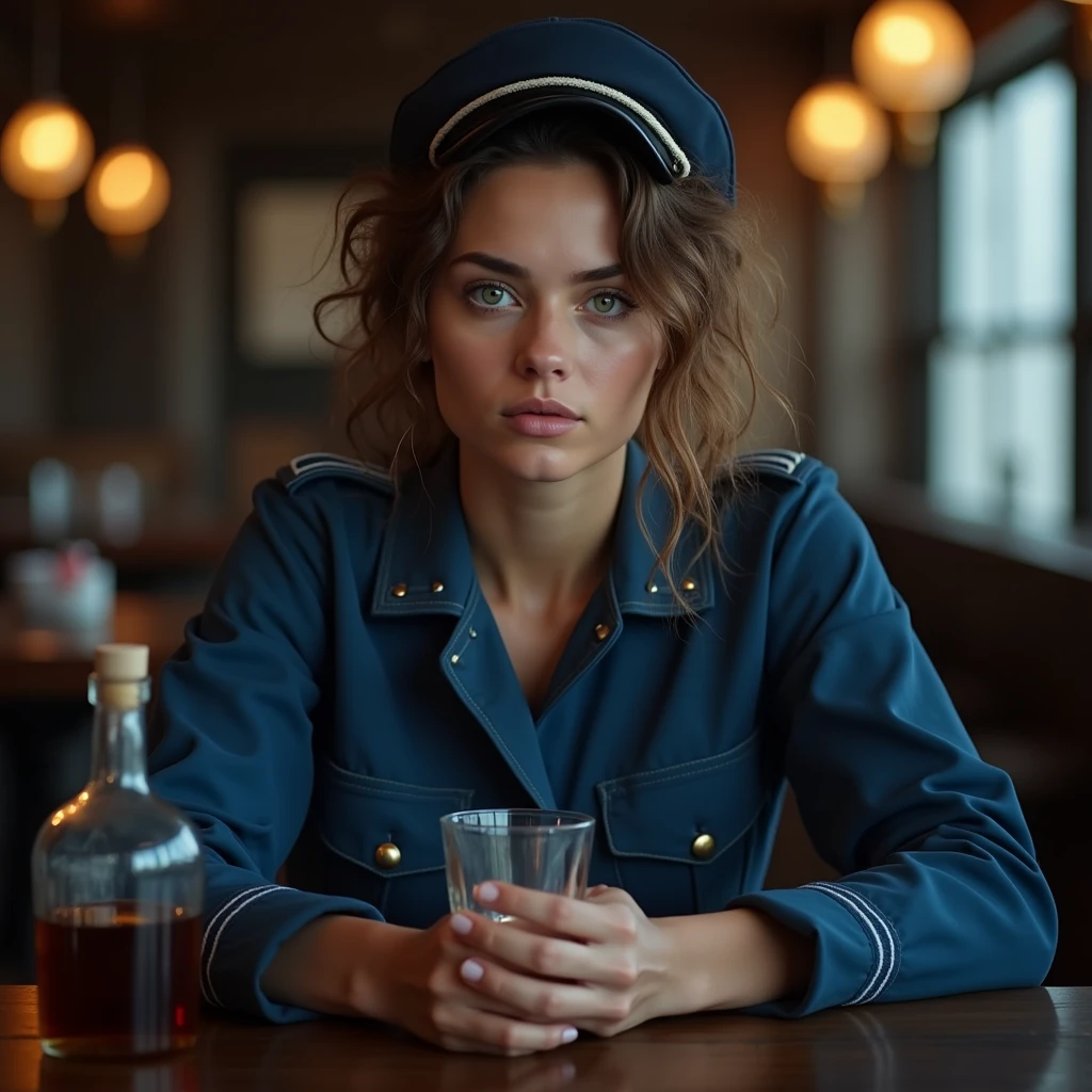 Rough, disheveled , weathered 23-year-old woman , Sailor , a portrait ...