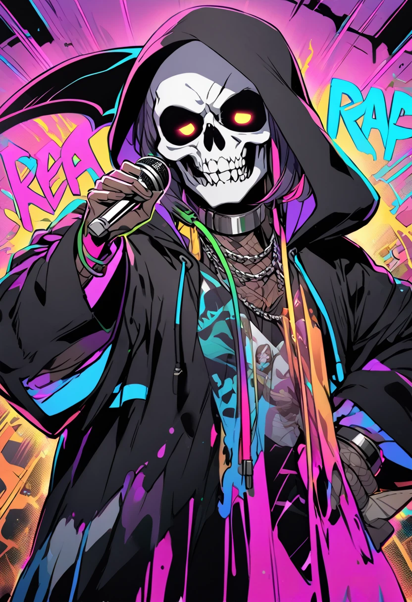 The neon-colored grim reaper sings rap - SeaArt AI
