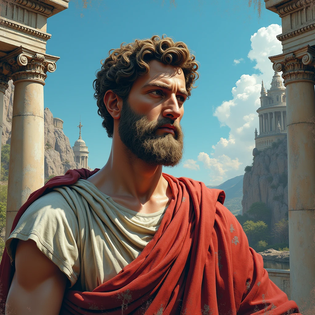 Marco aurelio estoicism, stone grunge, background blue sky with stoic ...
