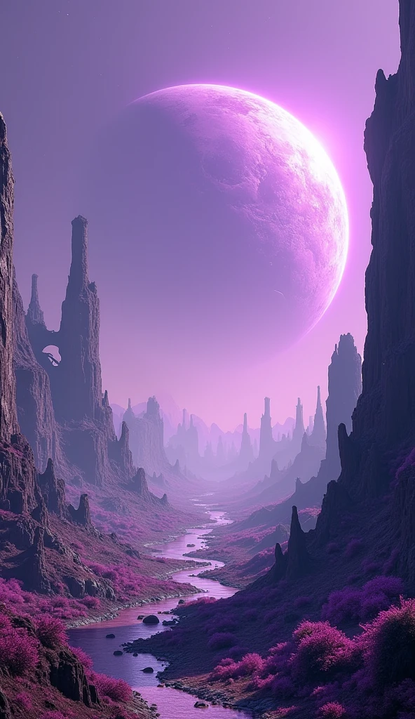 Alien landscapes against a background of a purple planet - SeaArt AI