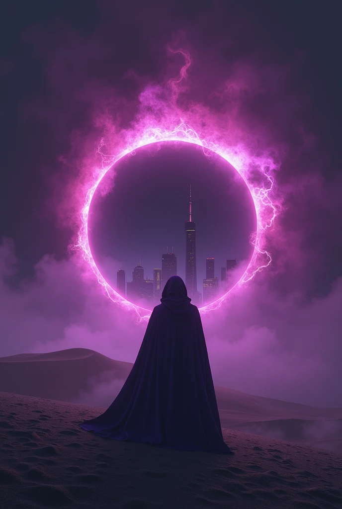 Faceless medieval sorcerer , with a cloak with a violet hood - SeaArt AI