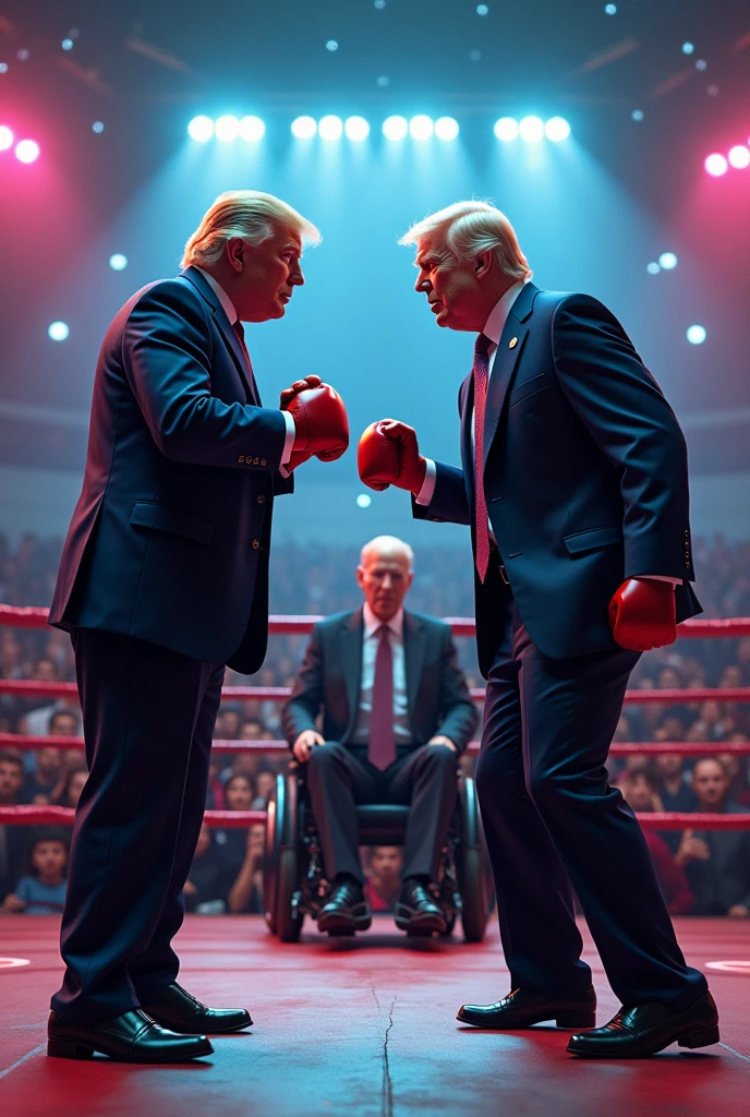 A boxing match between donald trump and kamala harris with joe biden as ...