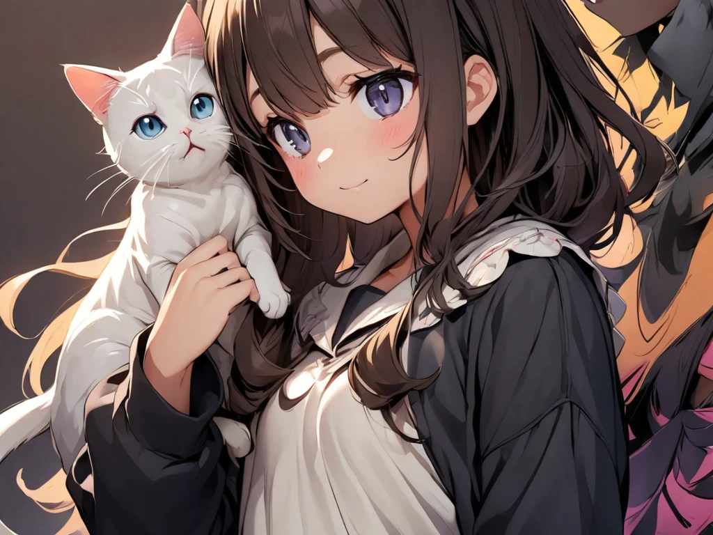 Girl and cute cat, Cat and girl, Transform, White cat, dark - SeaArt AI
