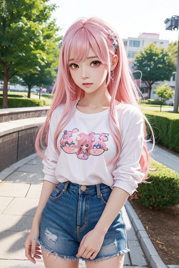 Anime girl with pink hair and hair ornaments, cute realistic portrait ...