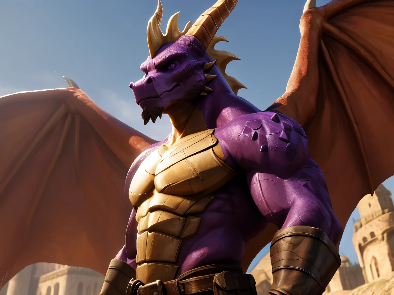 Purple dragon with gold wings and a purple body and a black belt ...