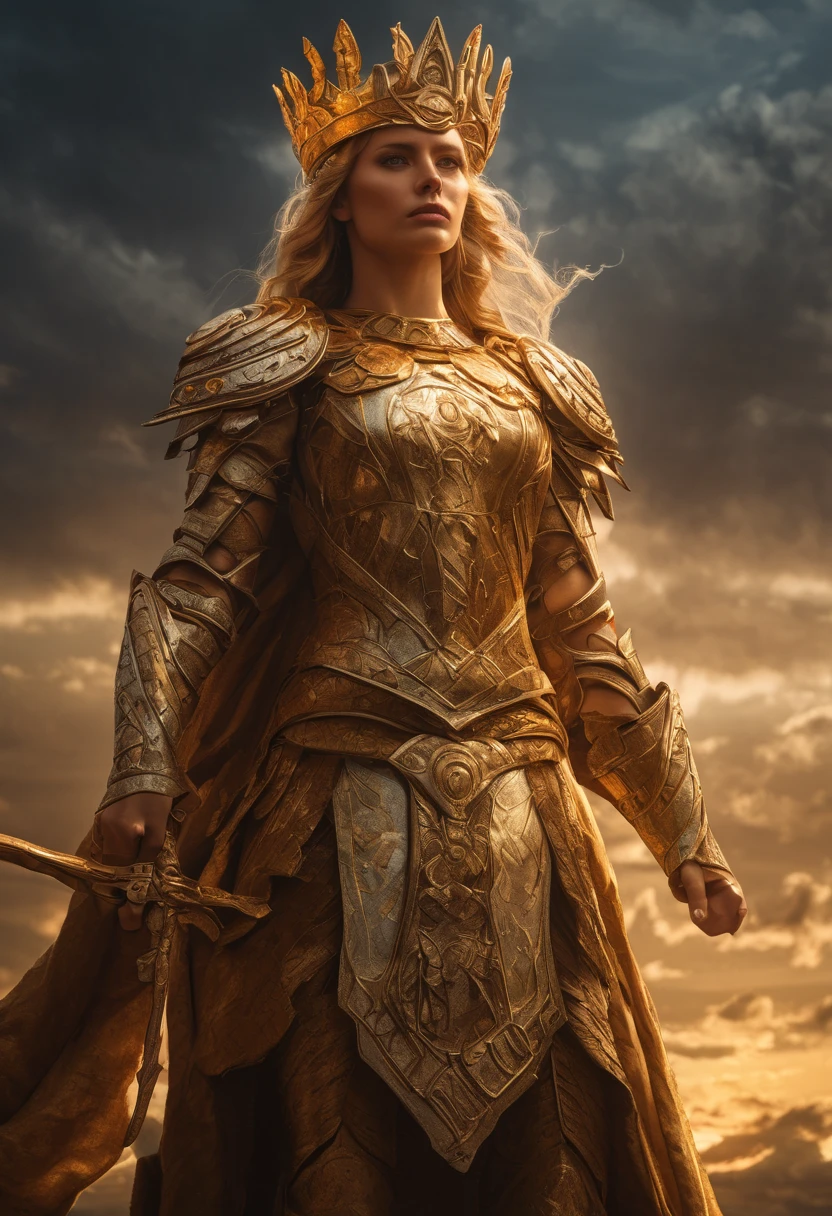 Full body image of Norse goddess Frigga with golden helm of a true ...