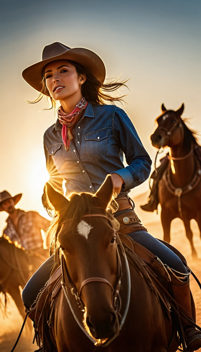 ( Western cowgirl on horseback ), close-up, cowboy hat, western drama ...